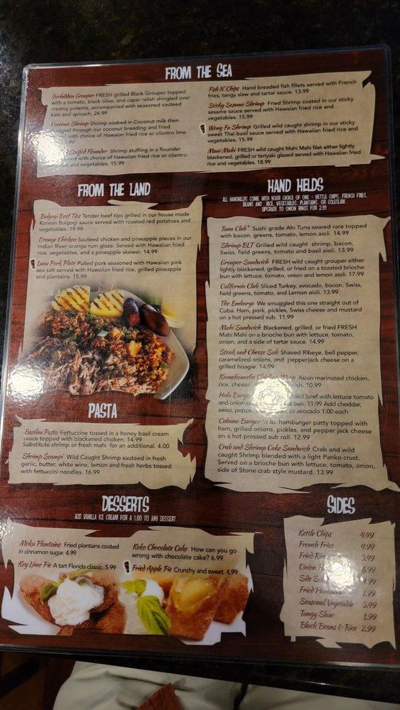 Menu at Hula Moon Tiki Grill pub & bar, Indian Harbour Beach