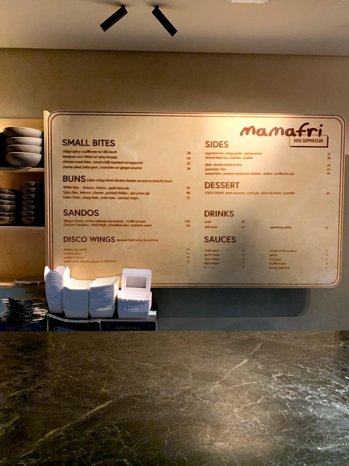 Menu at Mamafri restaurant jumeirah, Dubai