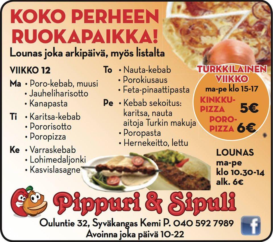 Carta del restaurante Pippuri & Sipuli, Kemi