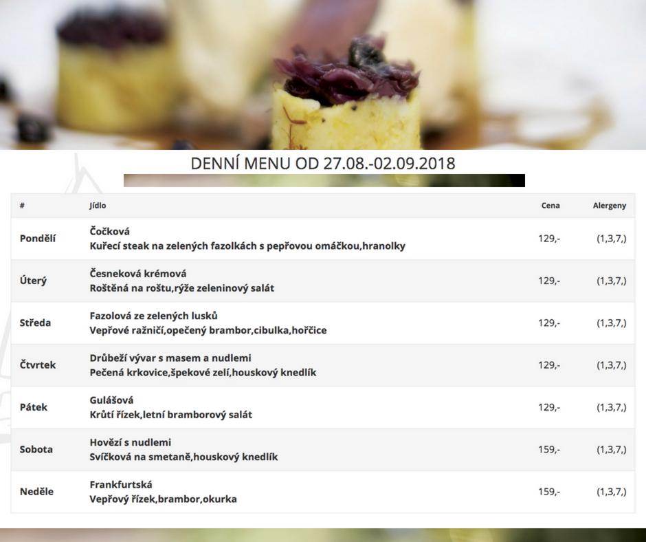 Menu at Restaurace Loděnice restaurant, Lipno nad Vltavou