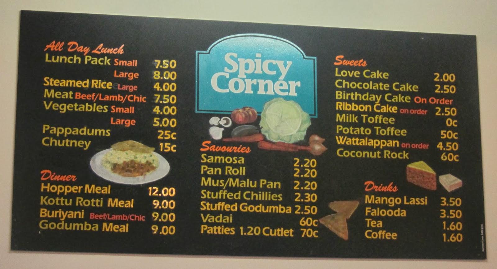 Menu at Spicy Corner restaurant, Tullamarine