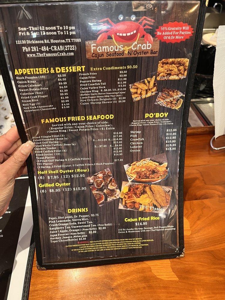 Menu at The Famous Crab pub & bar, Houston