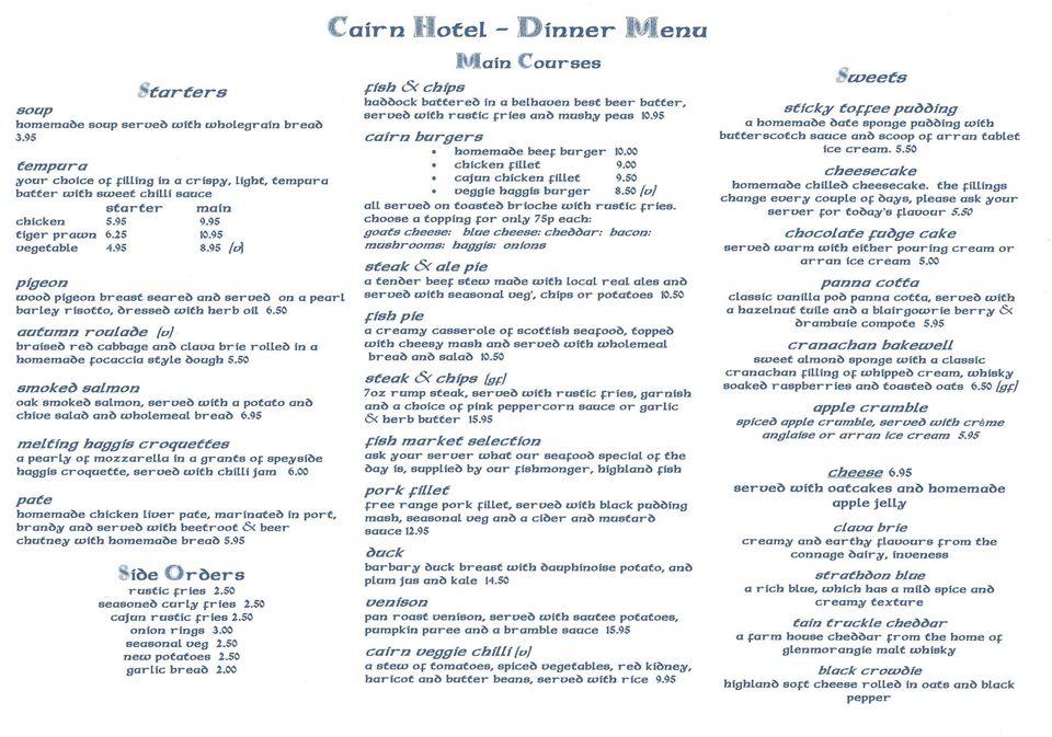 Menu at Cairn Hotel restaurant, Carrbridge