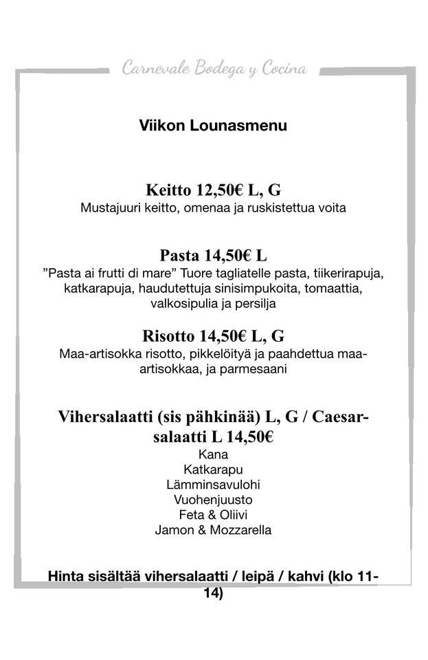 Menu at Carnevale Coffee Roastery Oy restaurant, Lohja