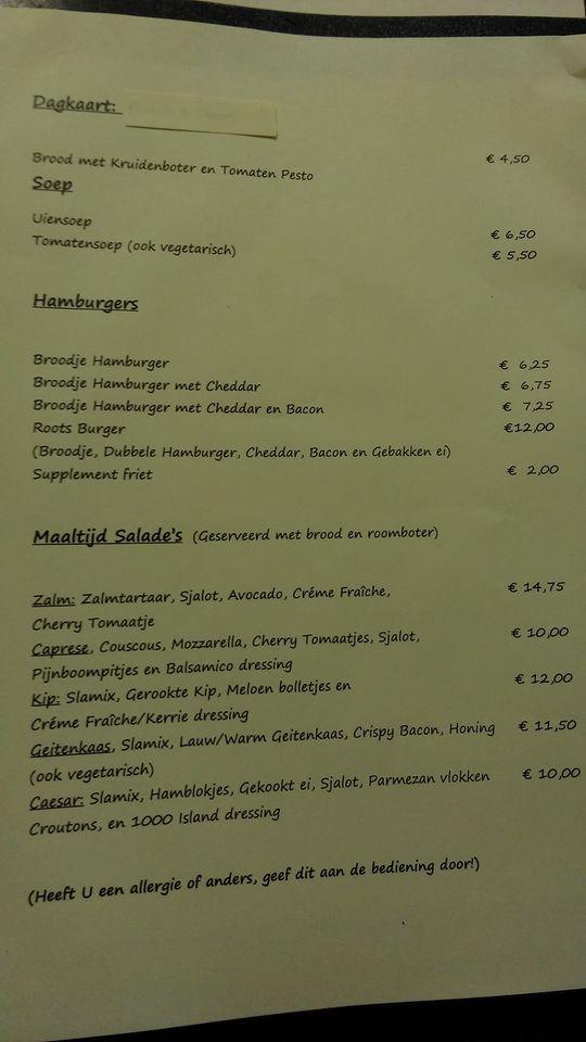 Carta de Eetcafé Roots, Flesinga