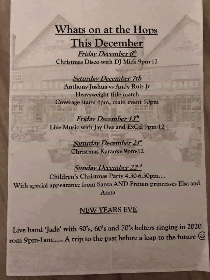 Menu at Hopfields pub & bar, Hatfield