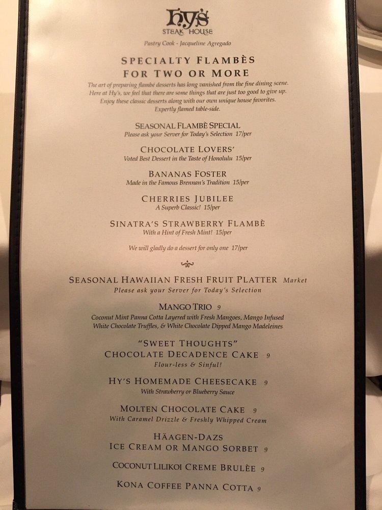 Menu at Hy's Steak House steakhouse, Honolulu