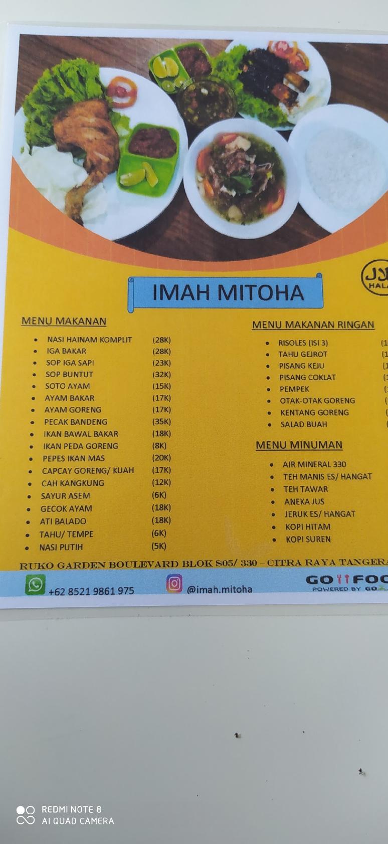 Menu at Imah mitoha restaurant, Tangerang