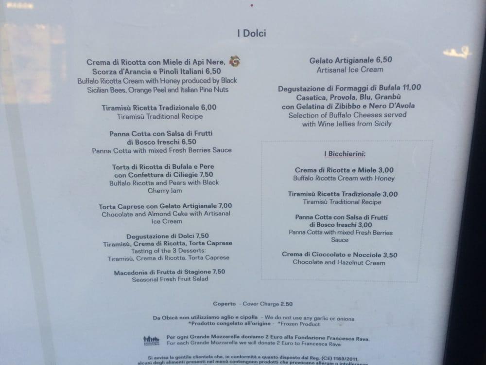 Menu da Obicà pizzeria, Firenze, Via de' Tornabuoni 16