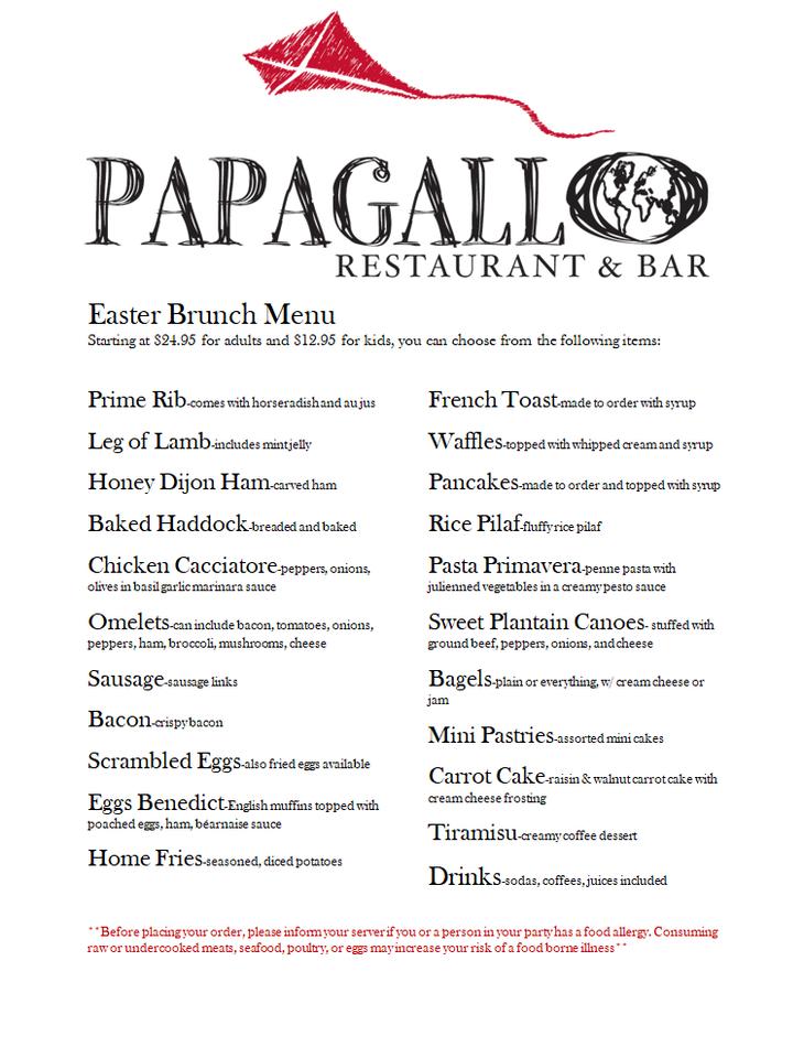Carta de Papagallo Restaurant, Attleboro