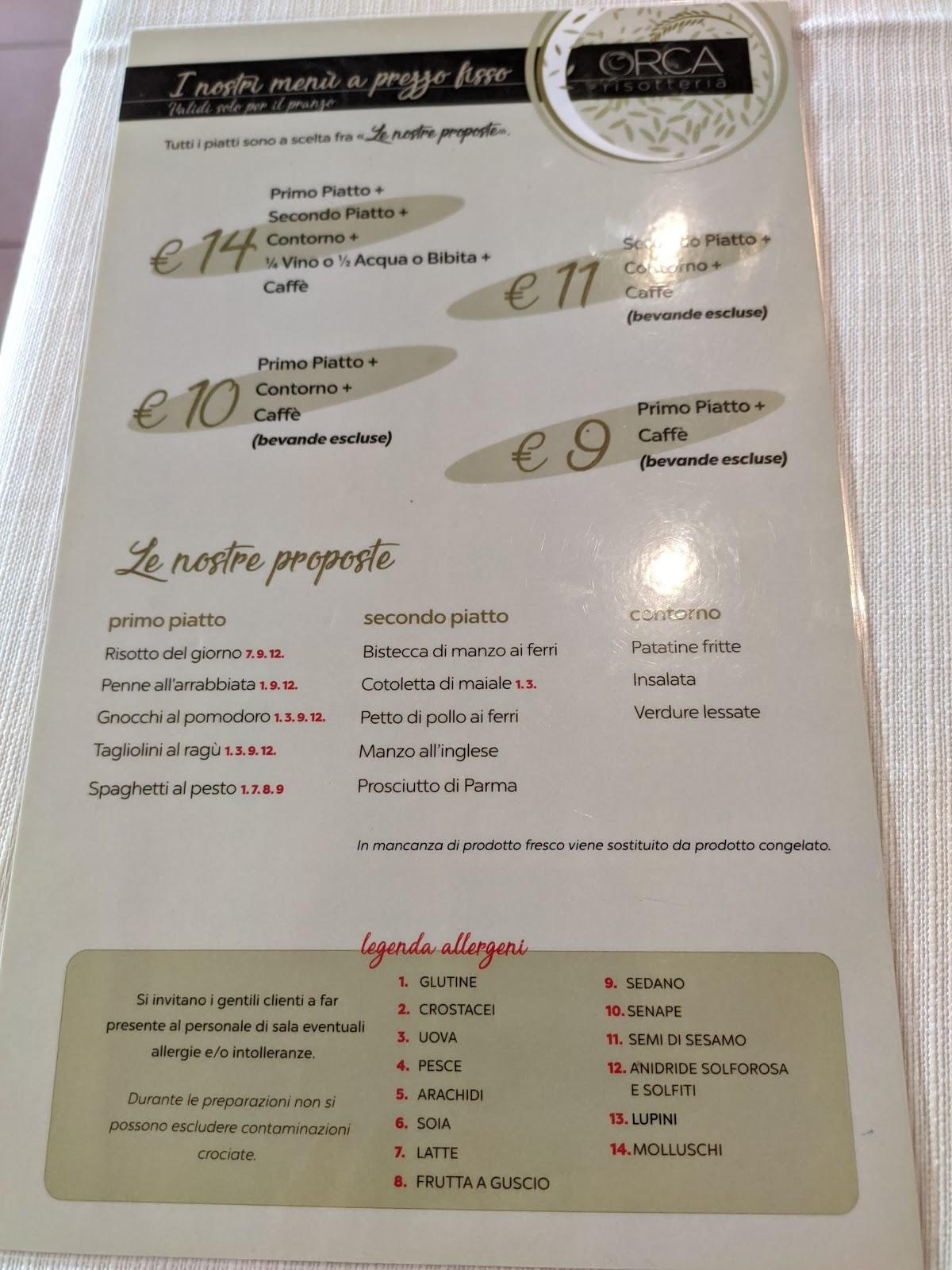 Menu da Risotteria Ristorante Orca, Cornaredo