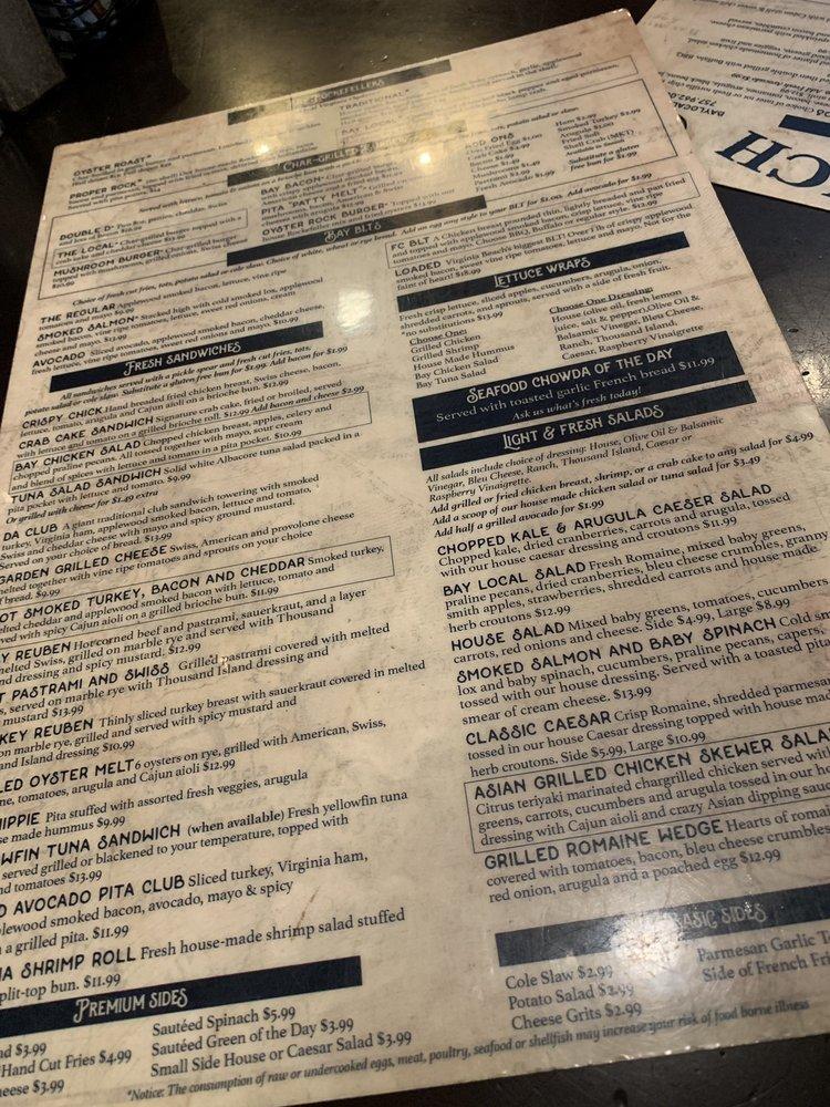Menu at Bay Local Eatery restaurant, Virginia Beach, 972 Laskin Rd