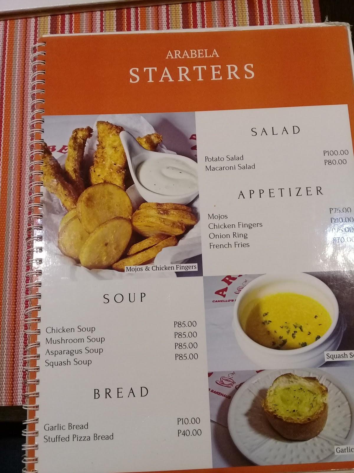 Menu at Arabela restaurant, Liliw