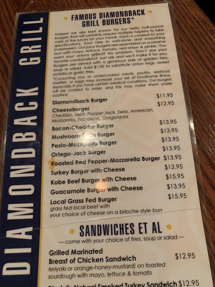 Menu at Diamondback Grill pub & bar, Sonora, 93 S Washington St