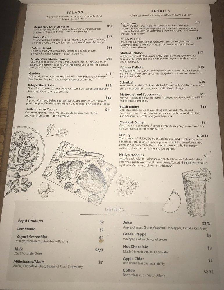 Menu at Hollandberry Pannekoeken cafe, Rochester