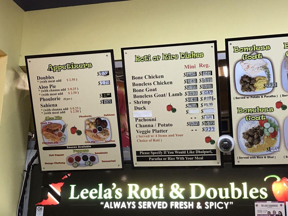 Menu at Leela's Roti & Doubles Inc restaurant, Mississauga