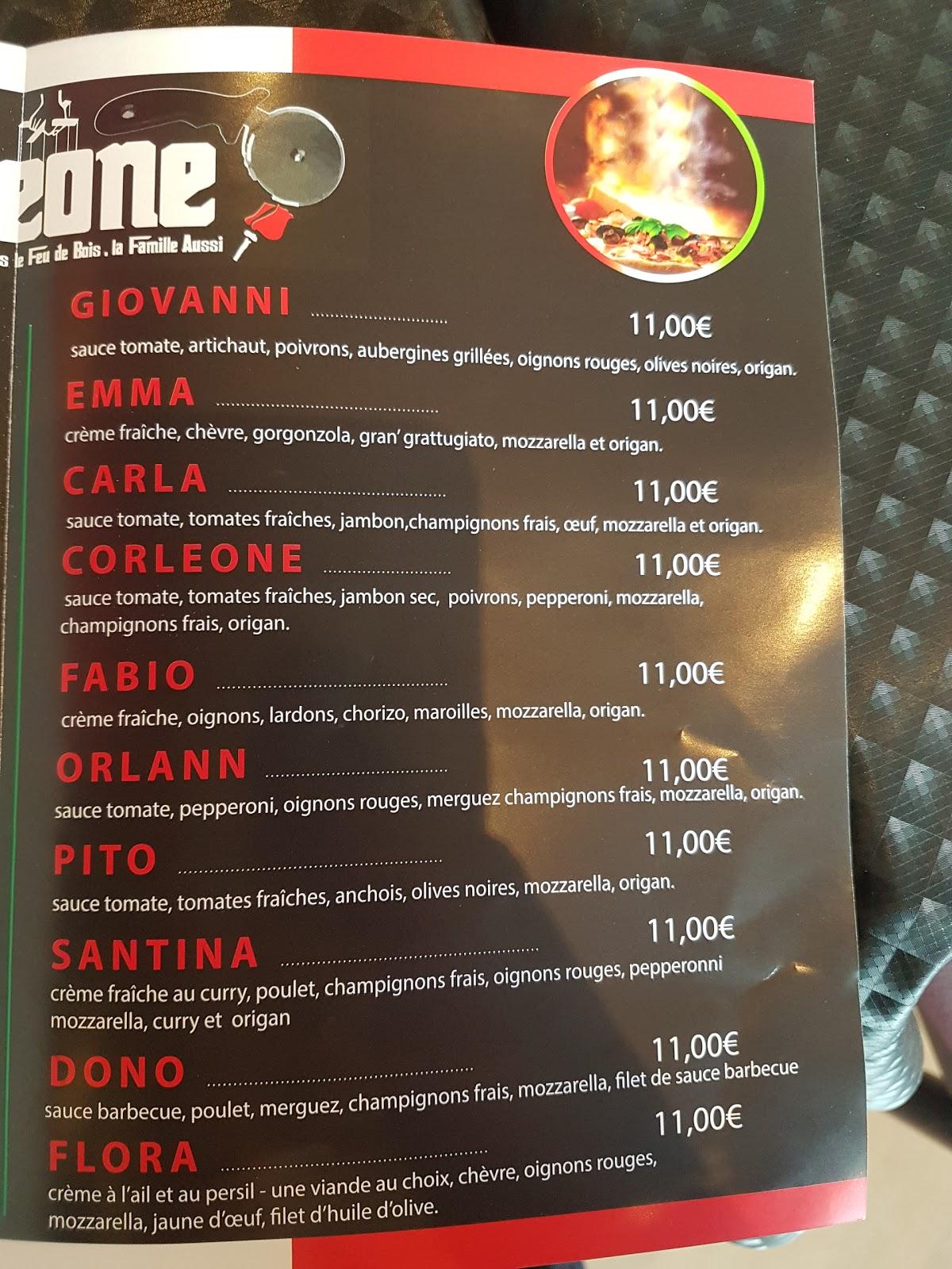 Menu at Pizzeria Corleone, Dunkirk