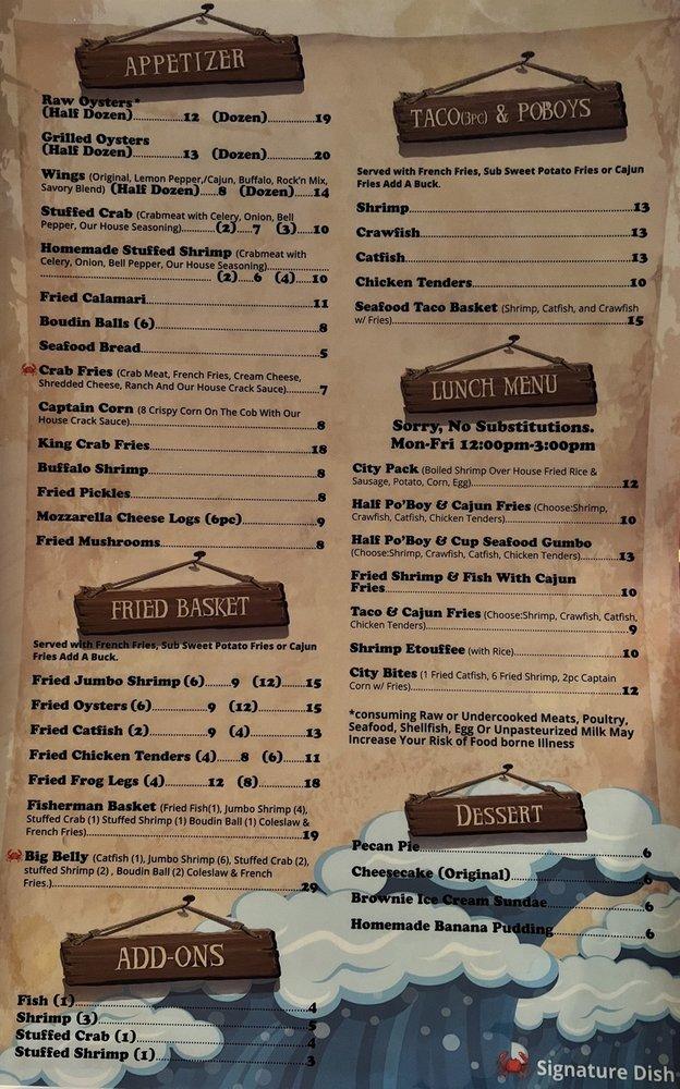 Menu at Rock'n Crab restaurant, Beaumont