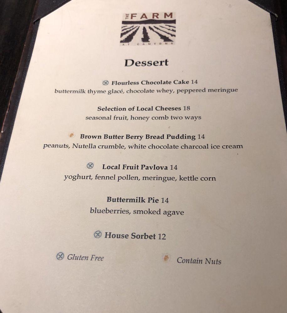 Menu at The Farm Restaurant, Park City