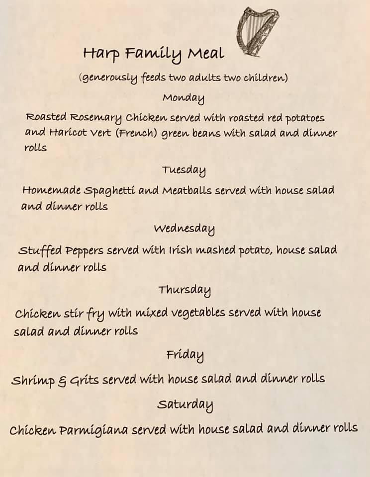 Menu at The Harp pub & bar, Wilmington