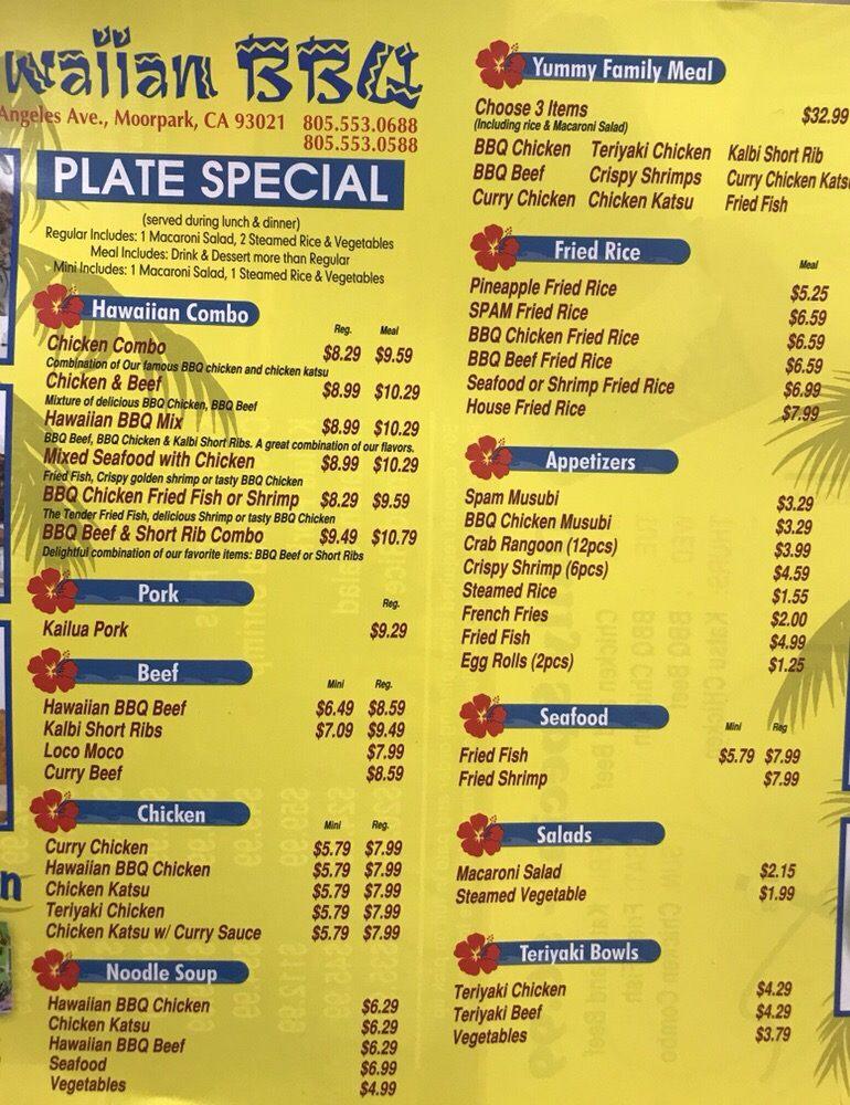 Menu at Yummy Hawaiian BBQ, Moorpark