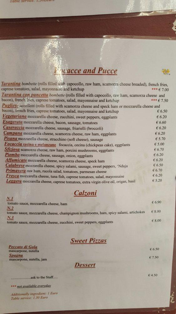 Speisekarte von Pizzeria "Zero Zero", Pisa