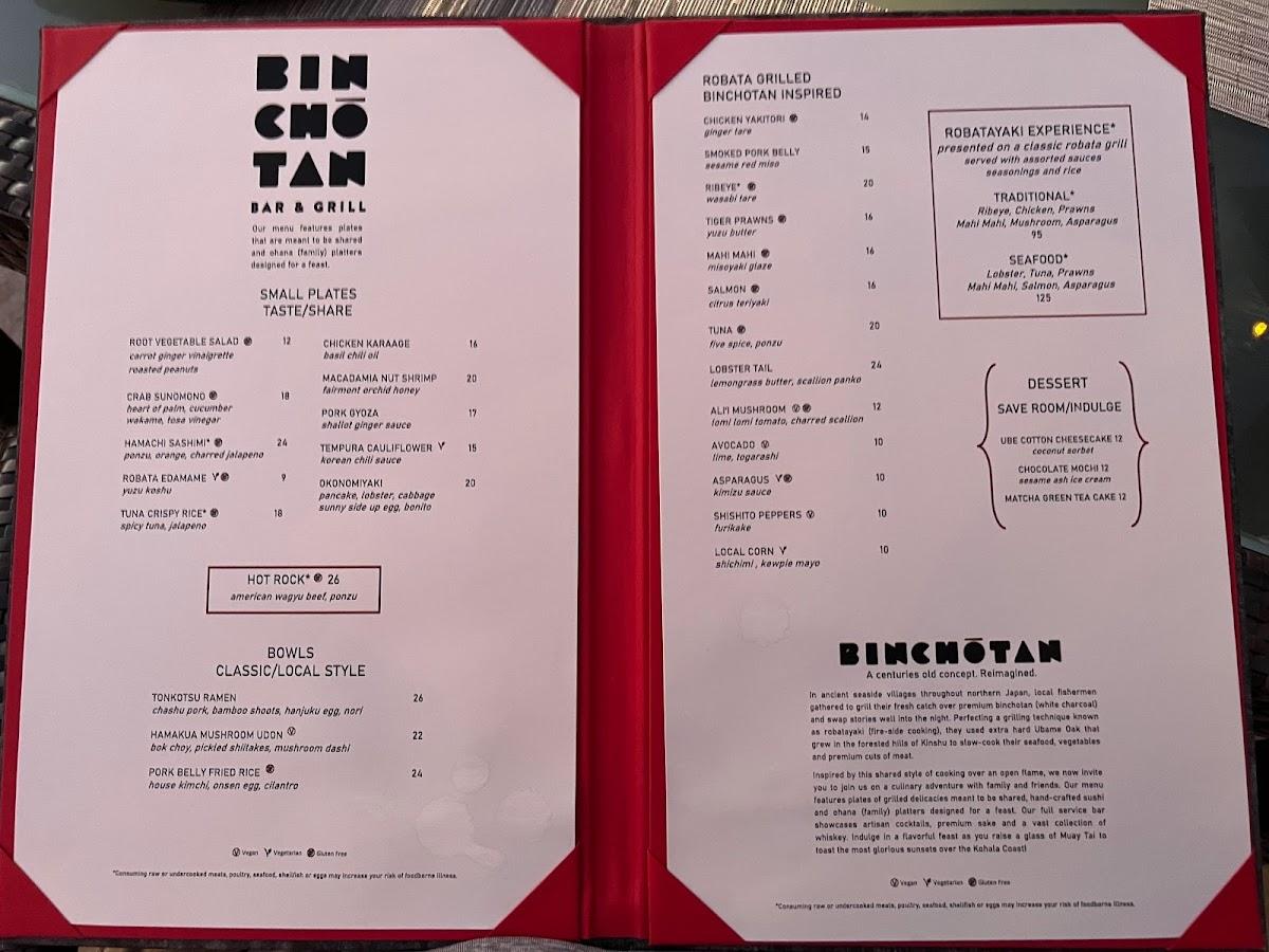 Menu at BINCHOTAN BAR & GRILL, Puako