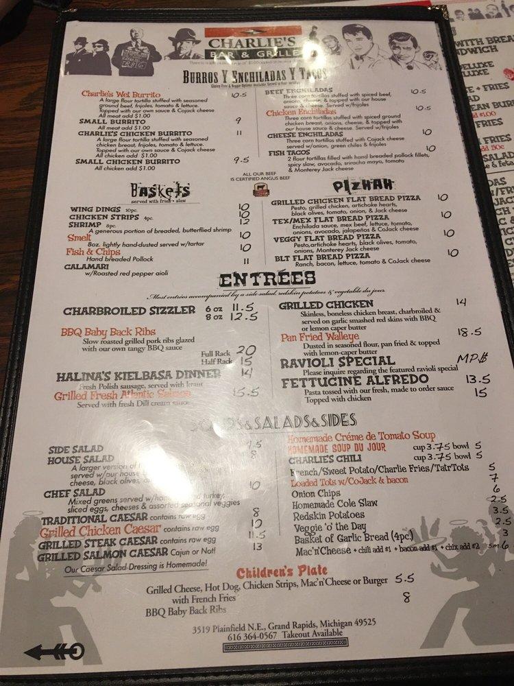 Menu at Charlie's Bar & Grille, Grand Rapids