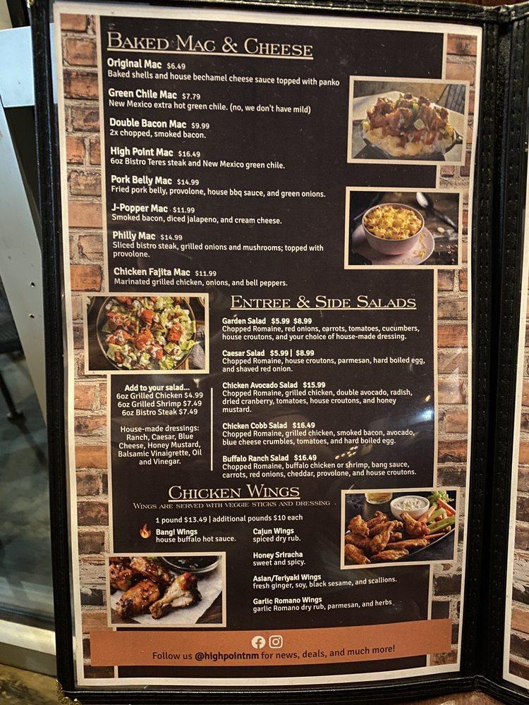Menu at High Point Grill restaurant, Albuquerque, Coors Blvd NW STE A