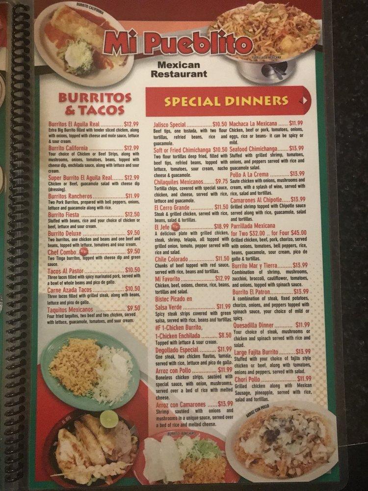 Menu at Mi Pueblito restaurant, Winterset