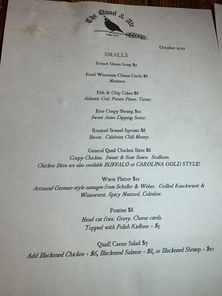Menu at The Quail & Ale Neighborhood Pub, Derby