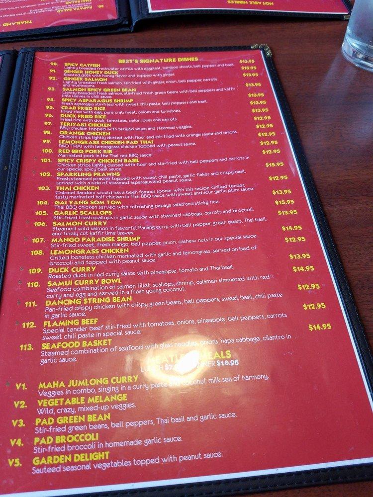 Menu at Best Thai Cuisine restaurant, Florence