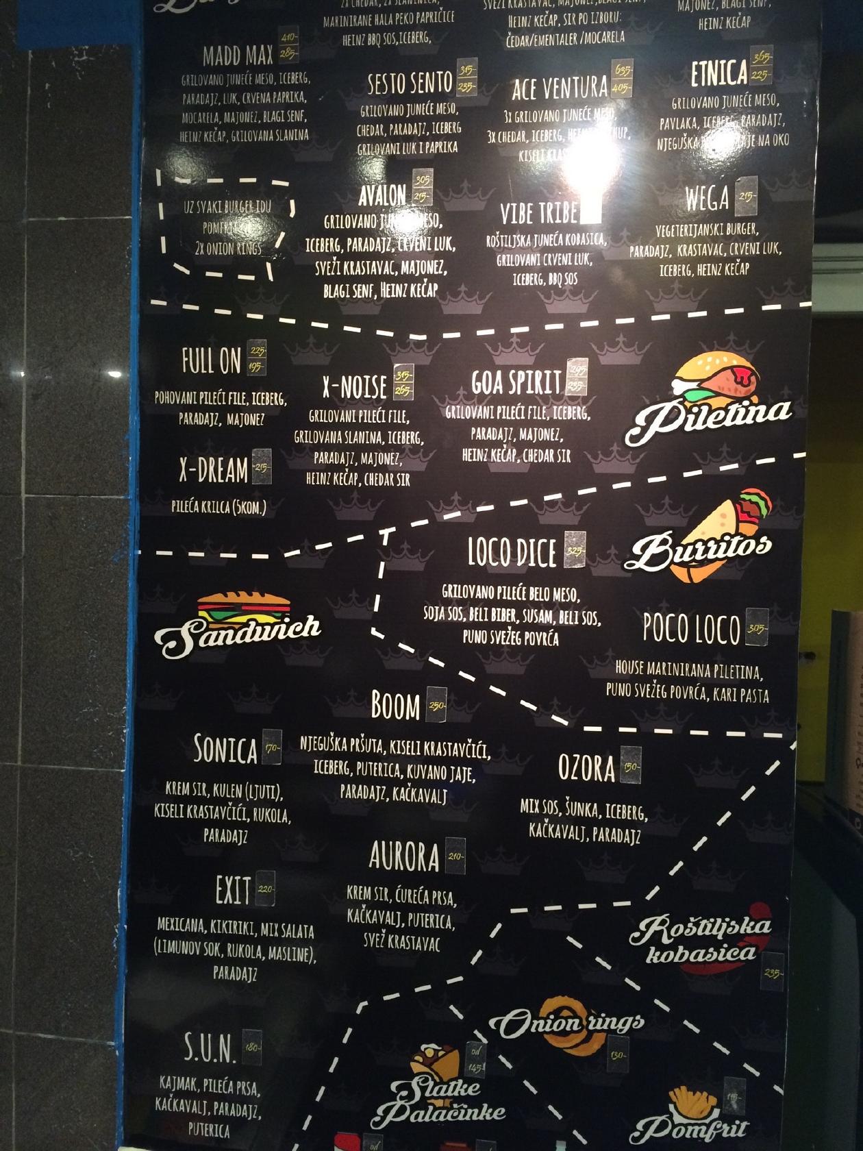 Menu at Buca King restaurant, Belgrade