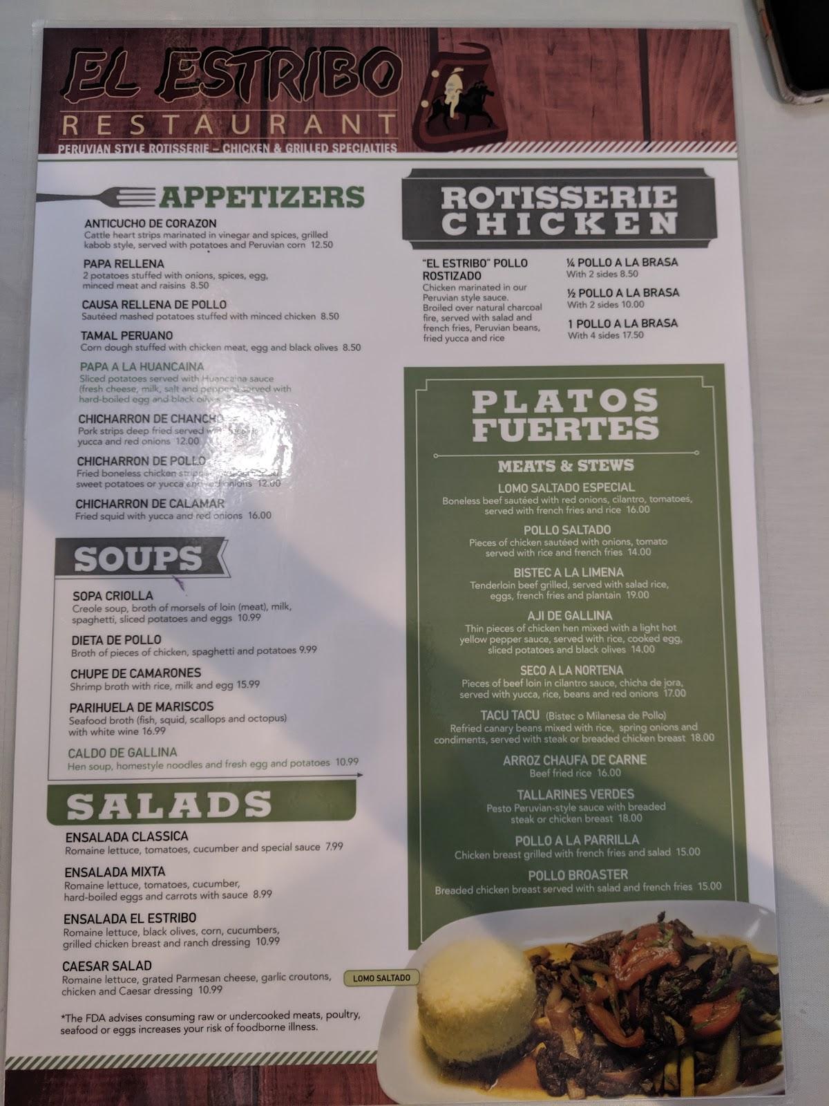 Menu at El Estribo restaurant, Sterling, 56 Pidgeon Hill Dr