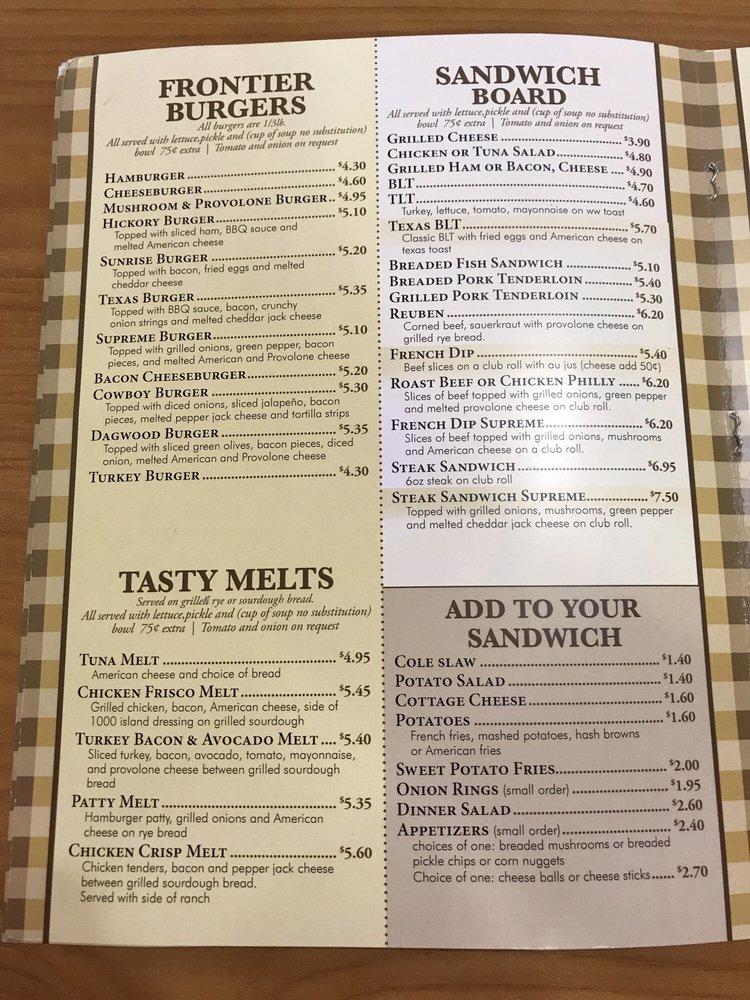 Menu at Frontier Cafe, Grinnell