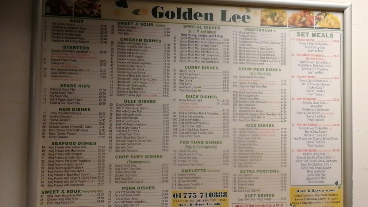 Menu at Golden Lee fast food, Spalding