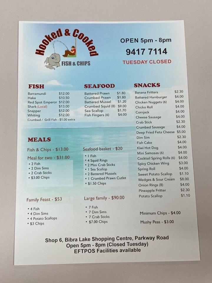 Menu at Hooked & Cooked Fish & Chips fast food, Bibra Lake