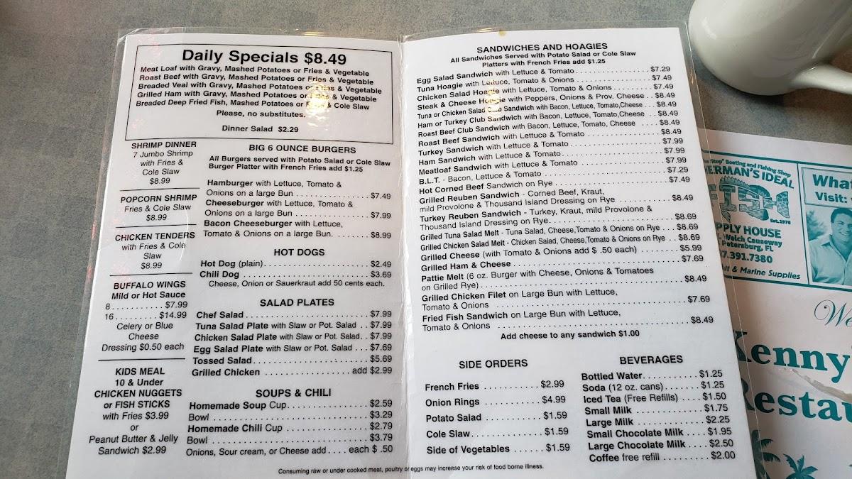 Menu at Kenny's Korner Restaurant, Redington Shores