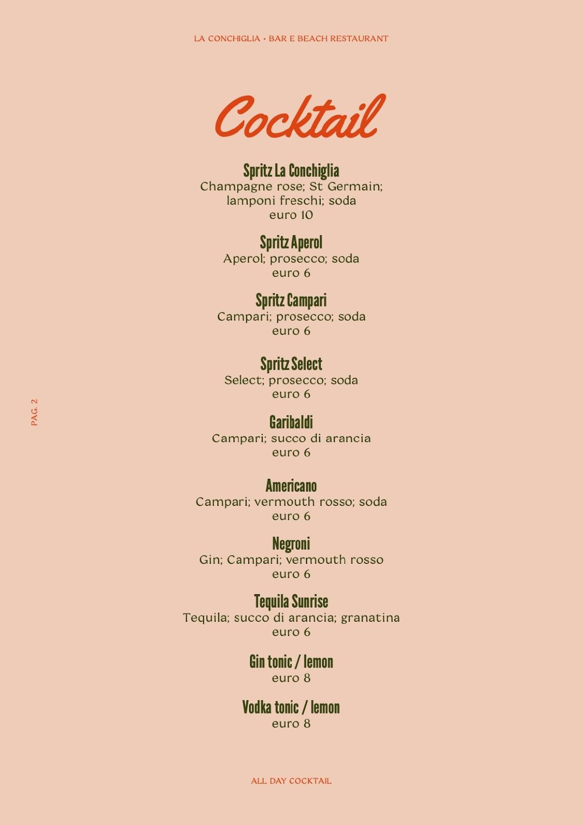 Menu da La Conchiglia - Bar & Beach Restaurant, Castellaneta Marina