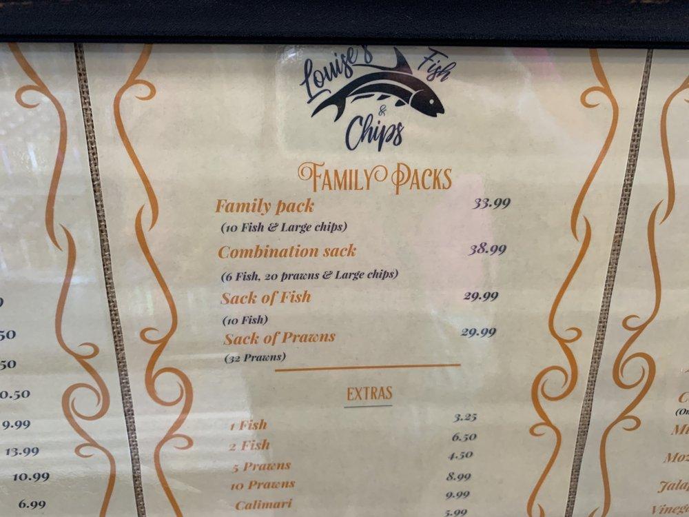 Menu at Louise's Fish & Chips restaurant, Livermore