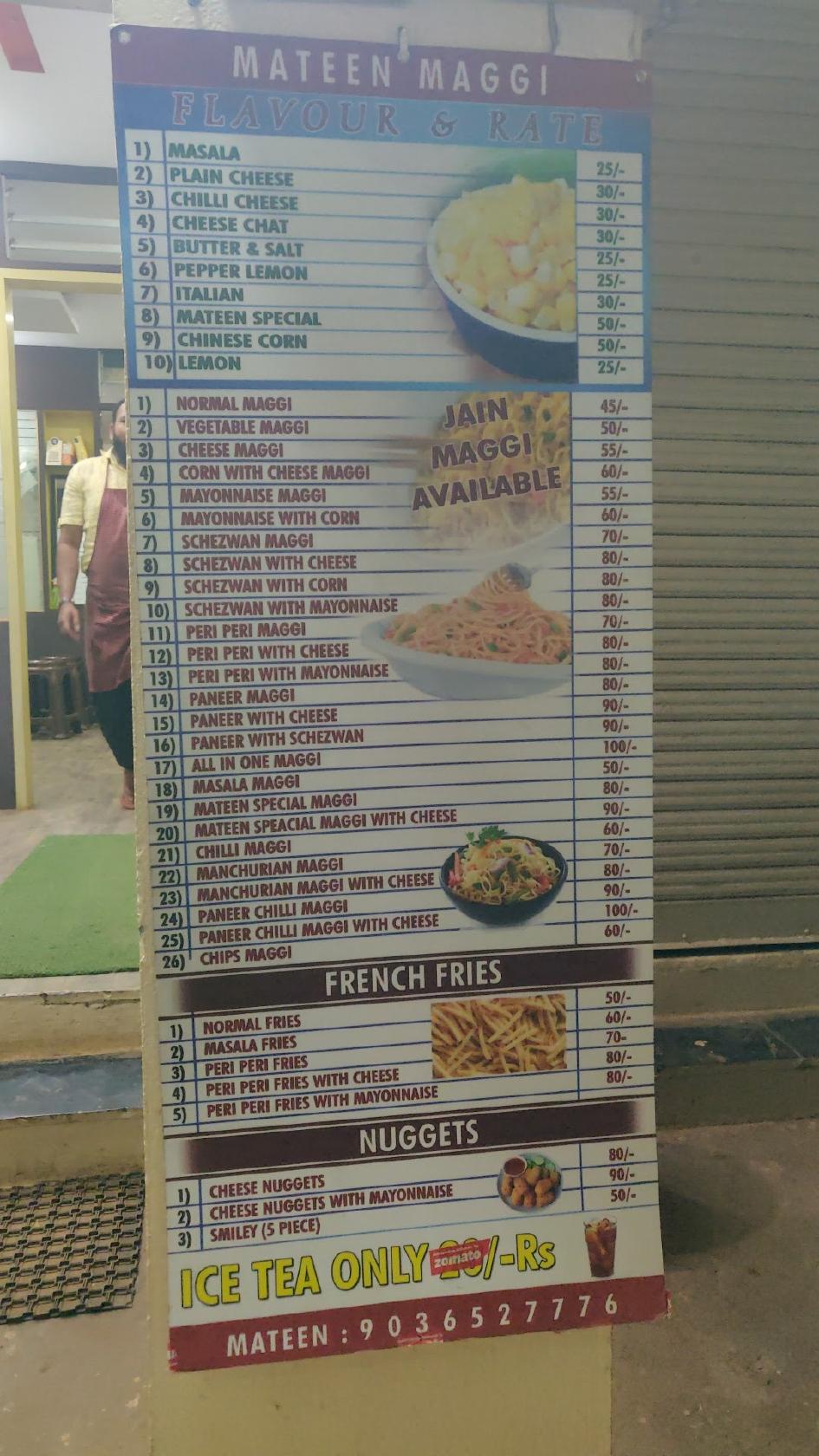 Menu at Mateen Maggi & Corn Center, Hubballi