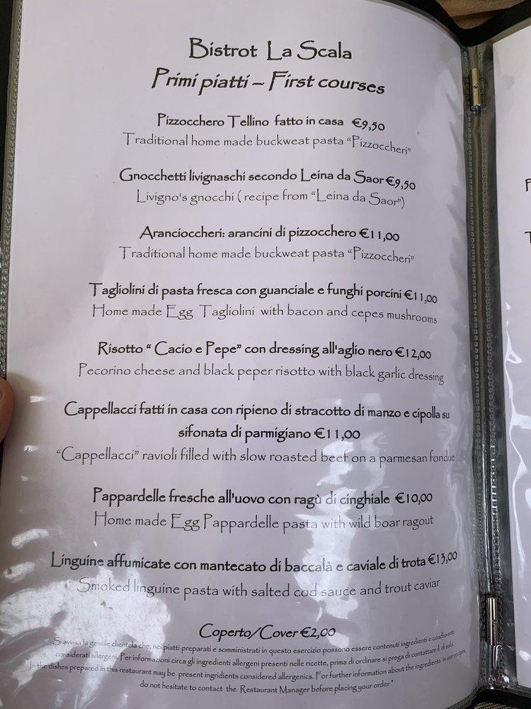 Menu da Ristorante La Scala, Livigno