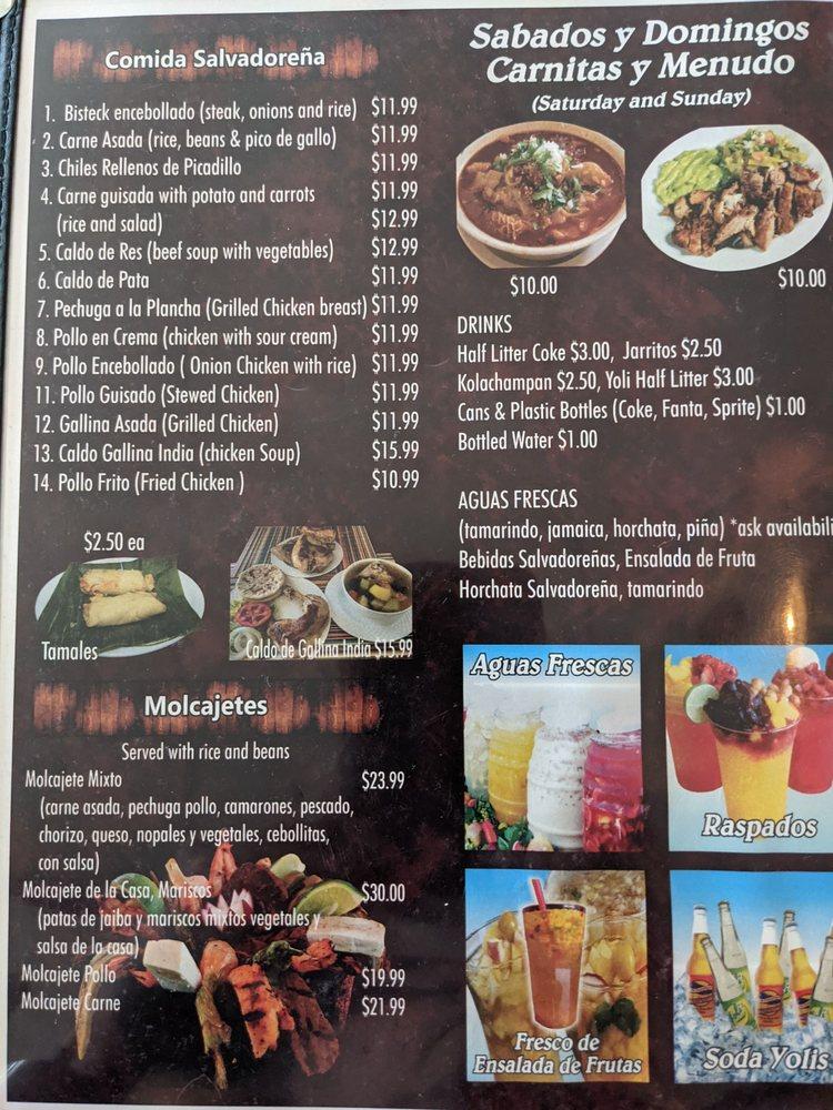 Menu at Sabor latino restaurant, Bakersfield
