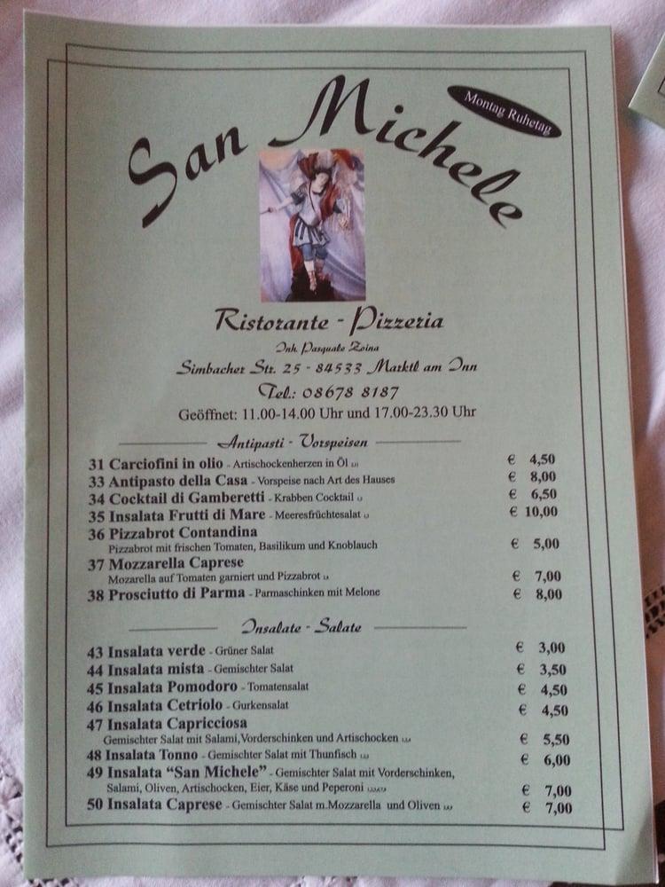 Speisekarte von Pizzeria San Michele, Marktl
