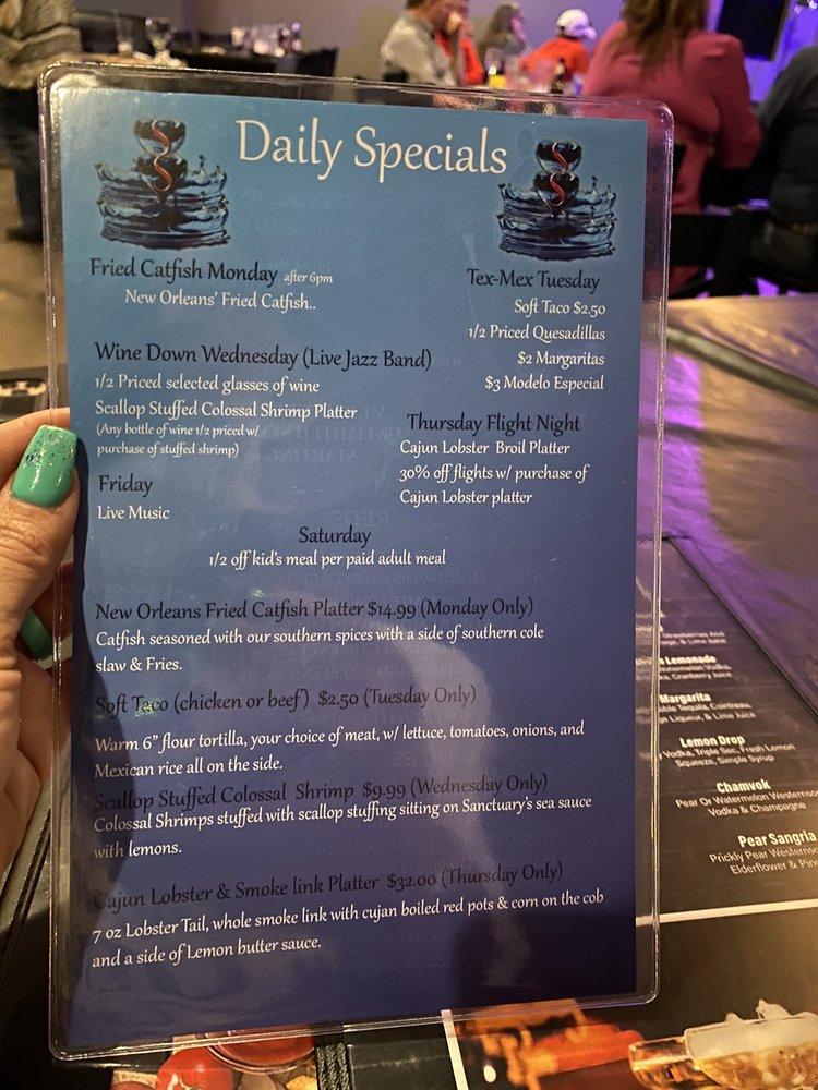 Menu at Sanctuary Café & Bar, Lubbock