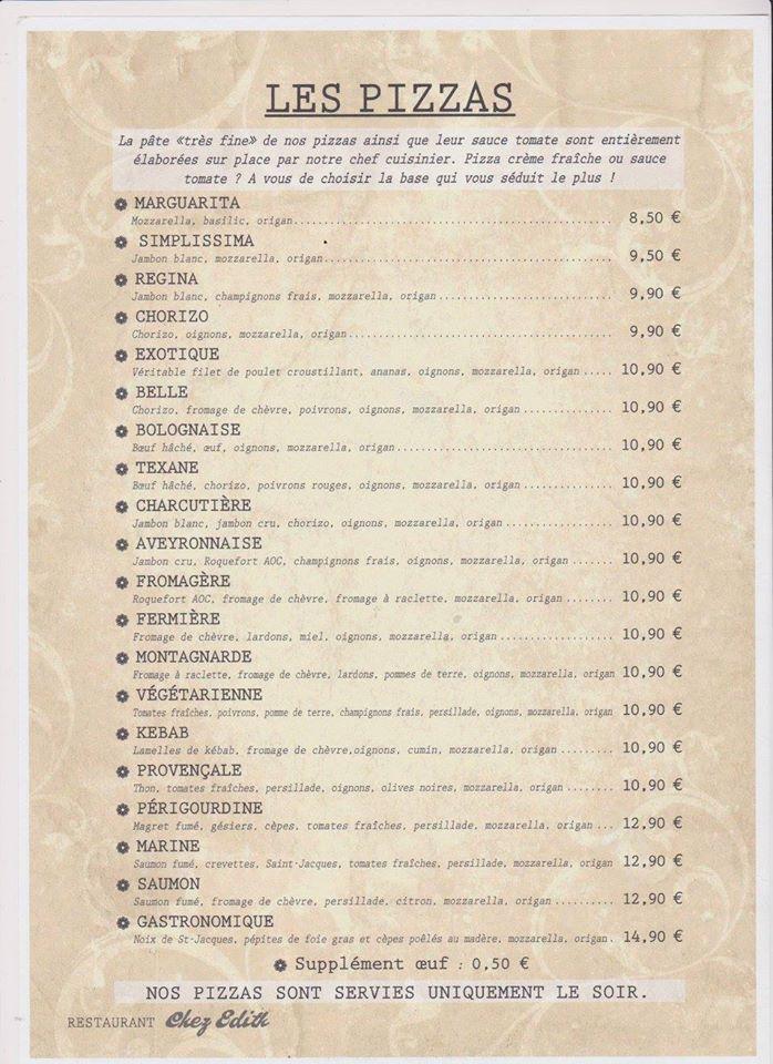 Menu at Chez Edith restaurant, Sainte-Sabine-Born, Le Bourg
