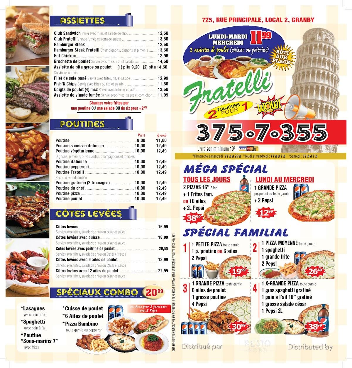 Menu at Pizzeria Fratelli, Granby