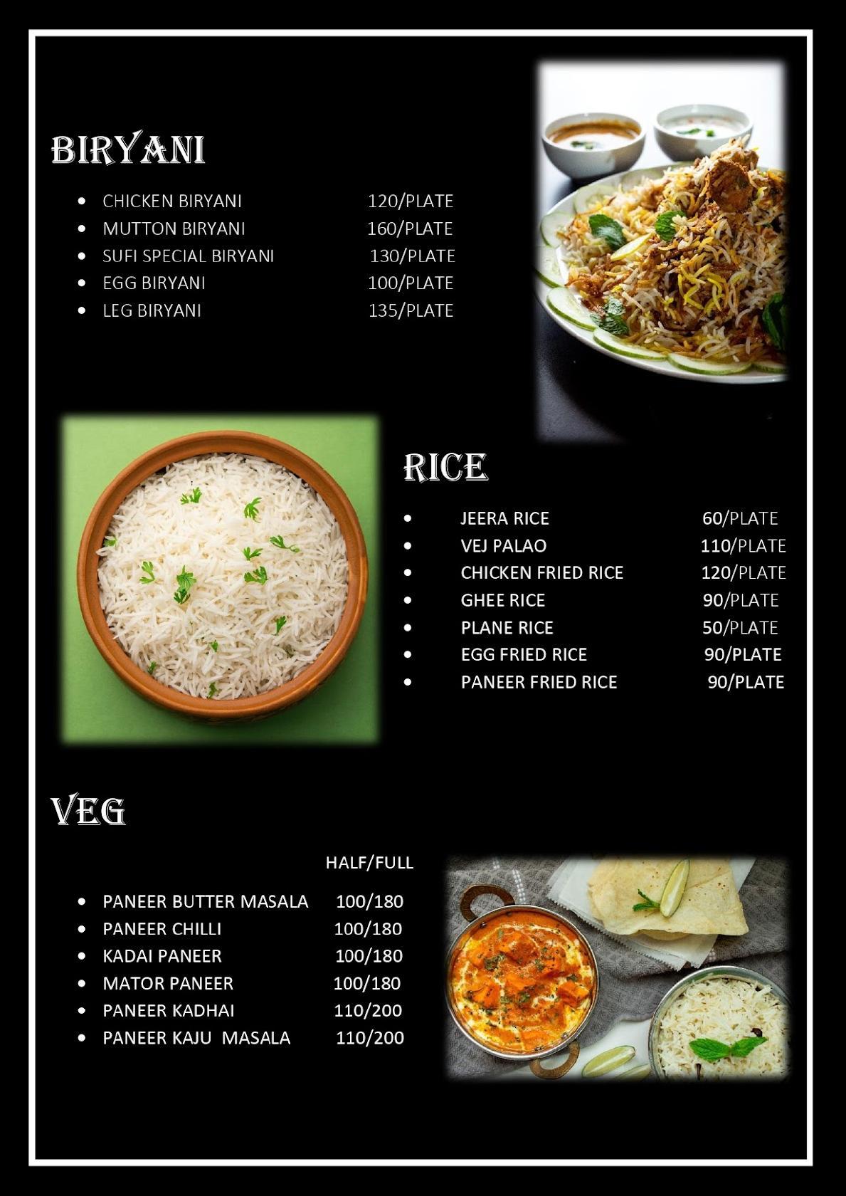 Menu at SUFI'S BIRYANI, Khagaria