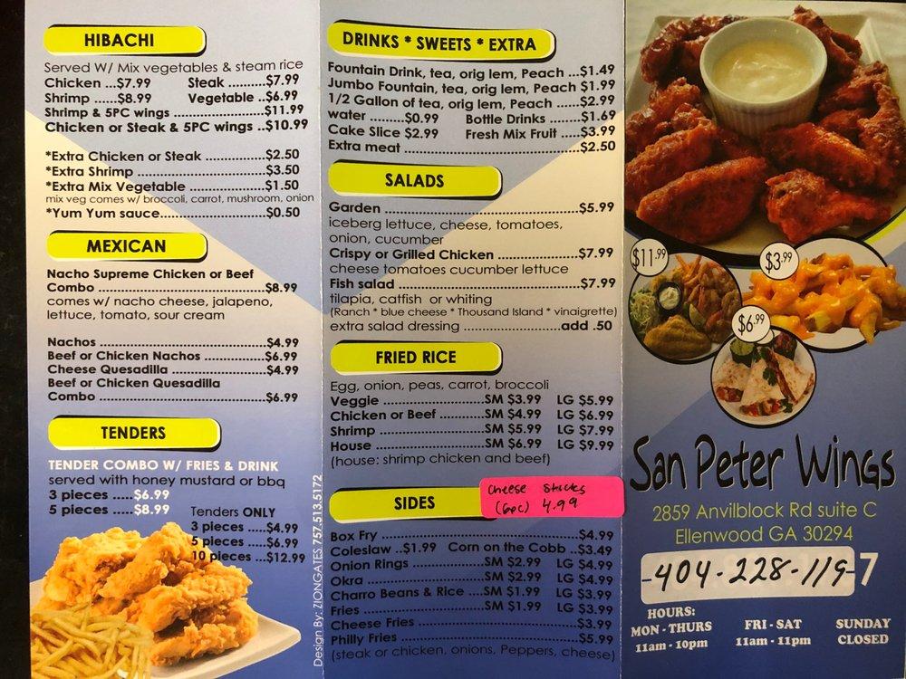 Menu at San Peter Wings restaurant, Ellenwood