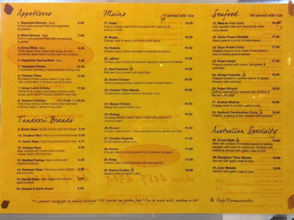 Menu at Baba Curry cafe, Smithfield, Shop 12